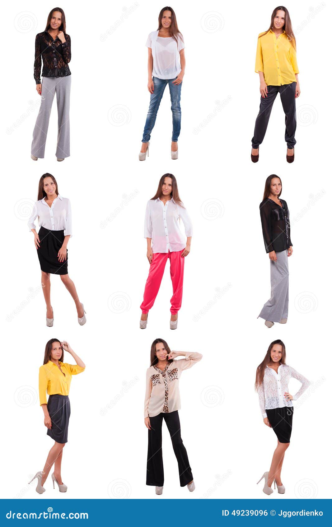 Set of Girl in Various Clothes Stock Photo - Image of clothing, looking ...