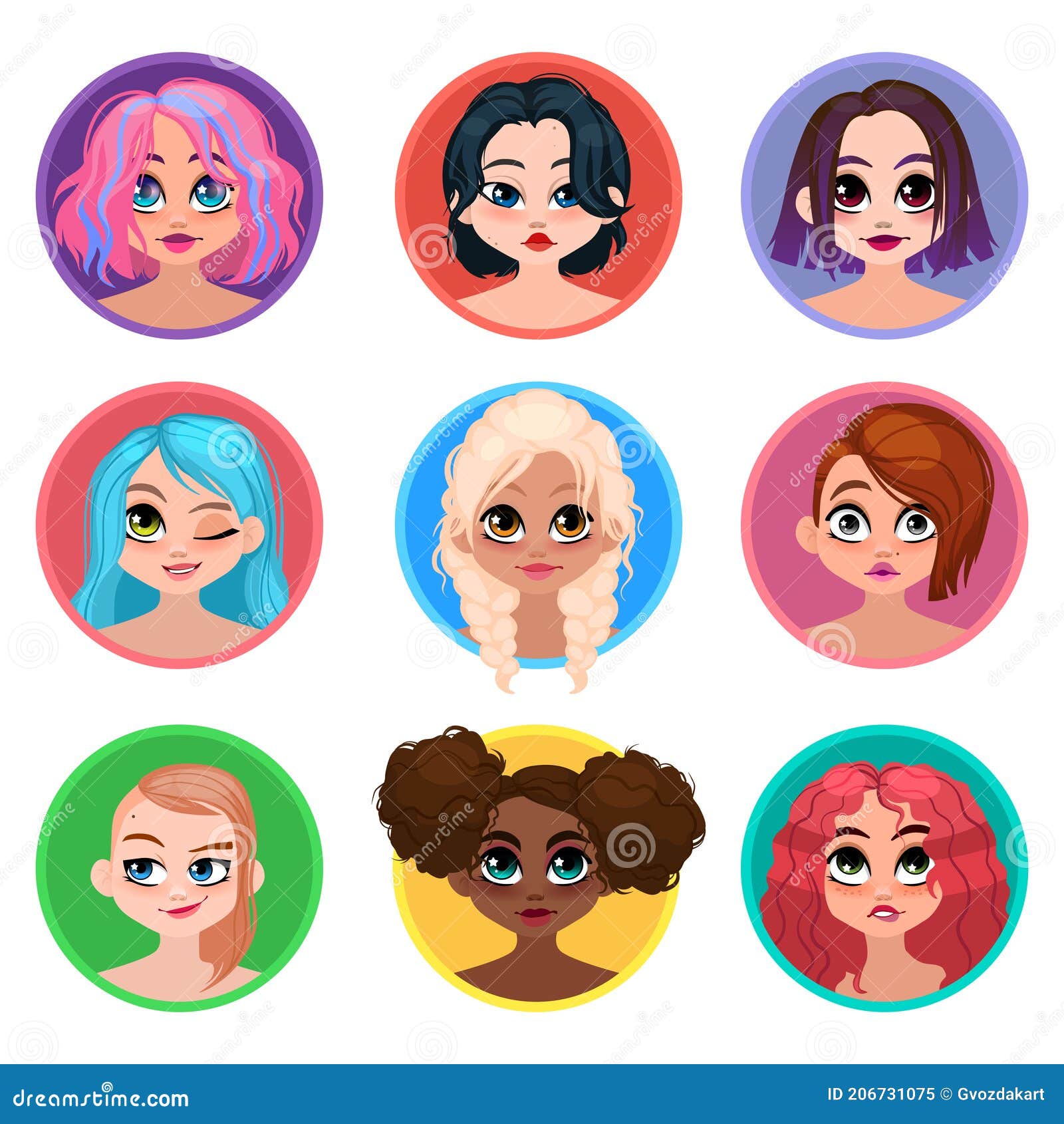 Set of girls for avatar stock vector. Illustration of lady - 206731075