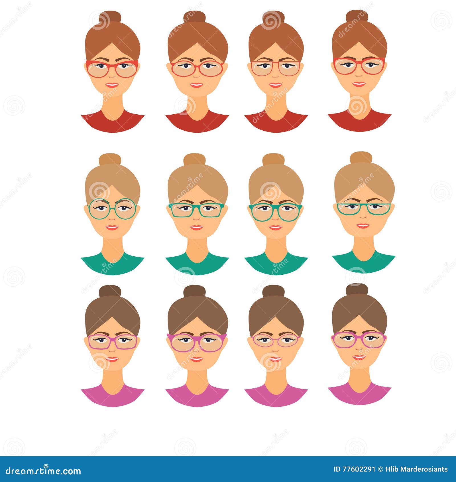 Set of Girls Different Face Shapes . Forms Glasses.Vector Stock ...