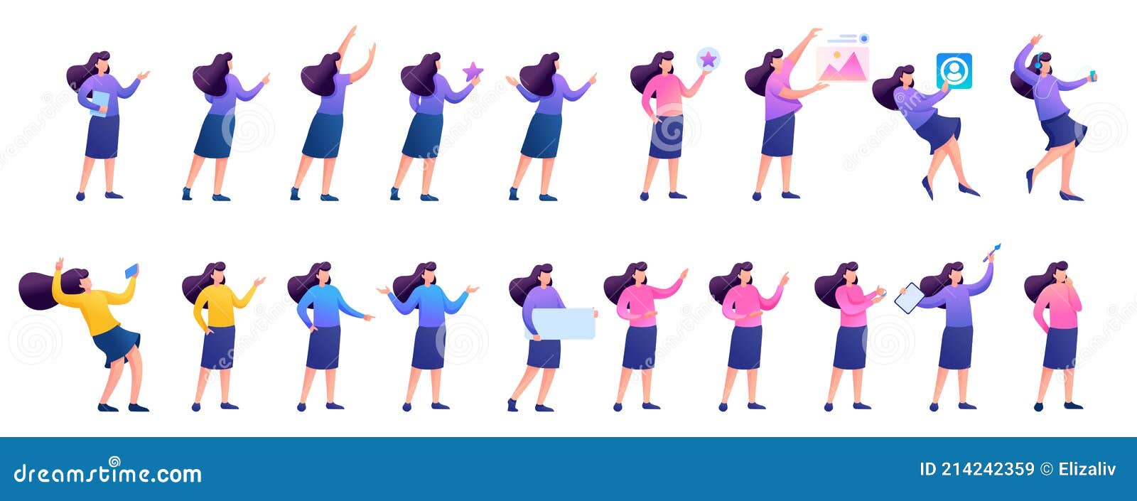 Set of Girls with Different Poses for Use in Vector Illustrations Stock ...