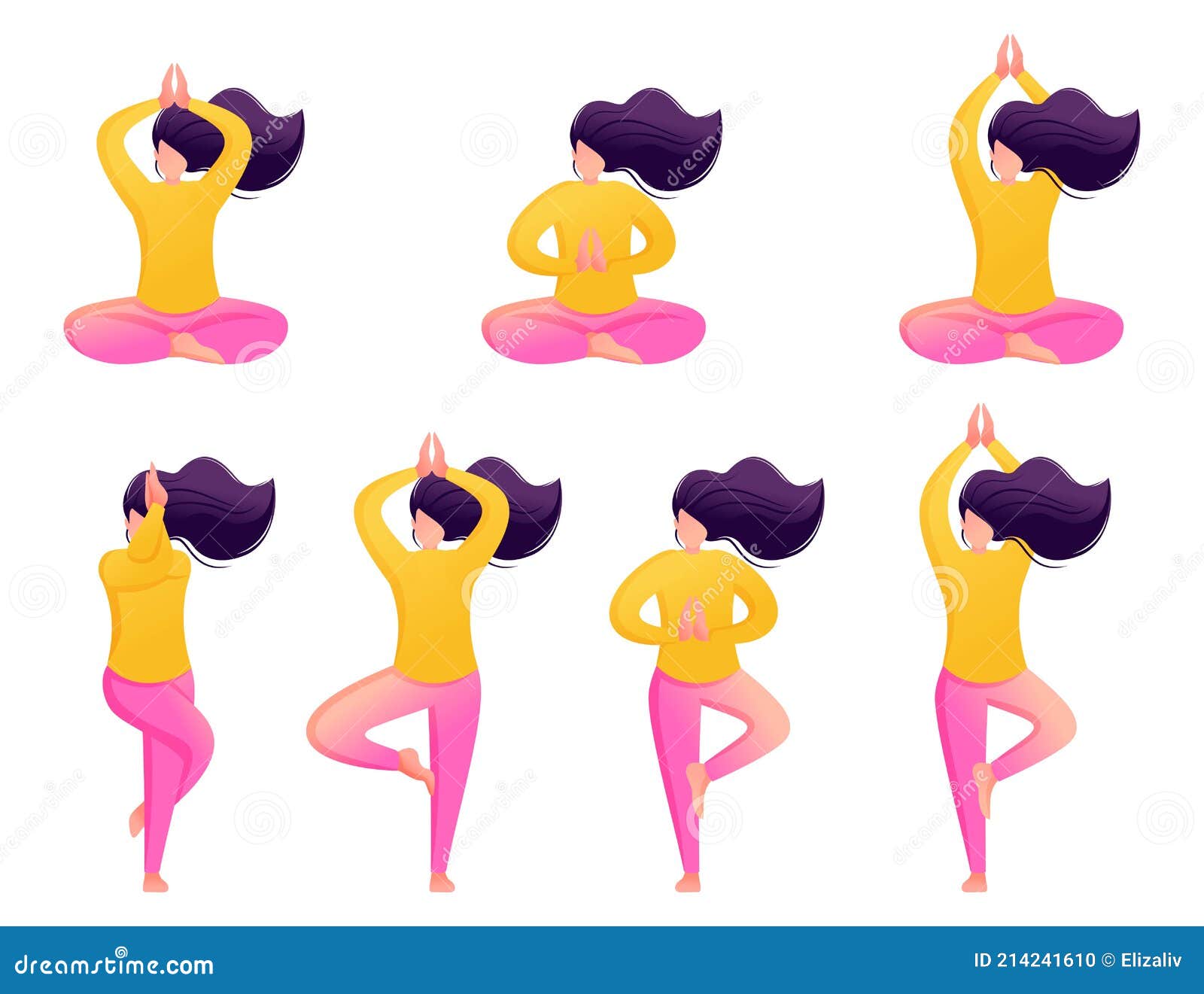 Set of Girls in Different Poses during a Yoga Class Stock Vector ...