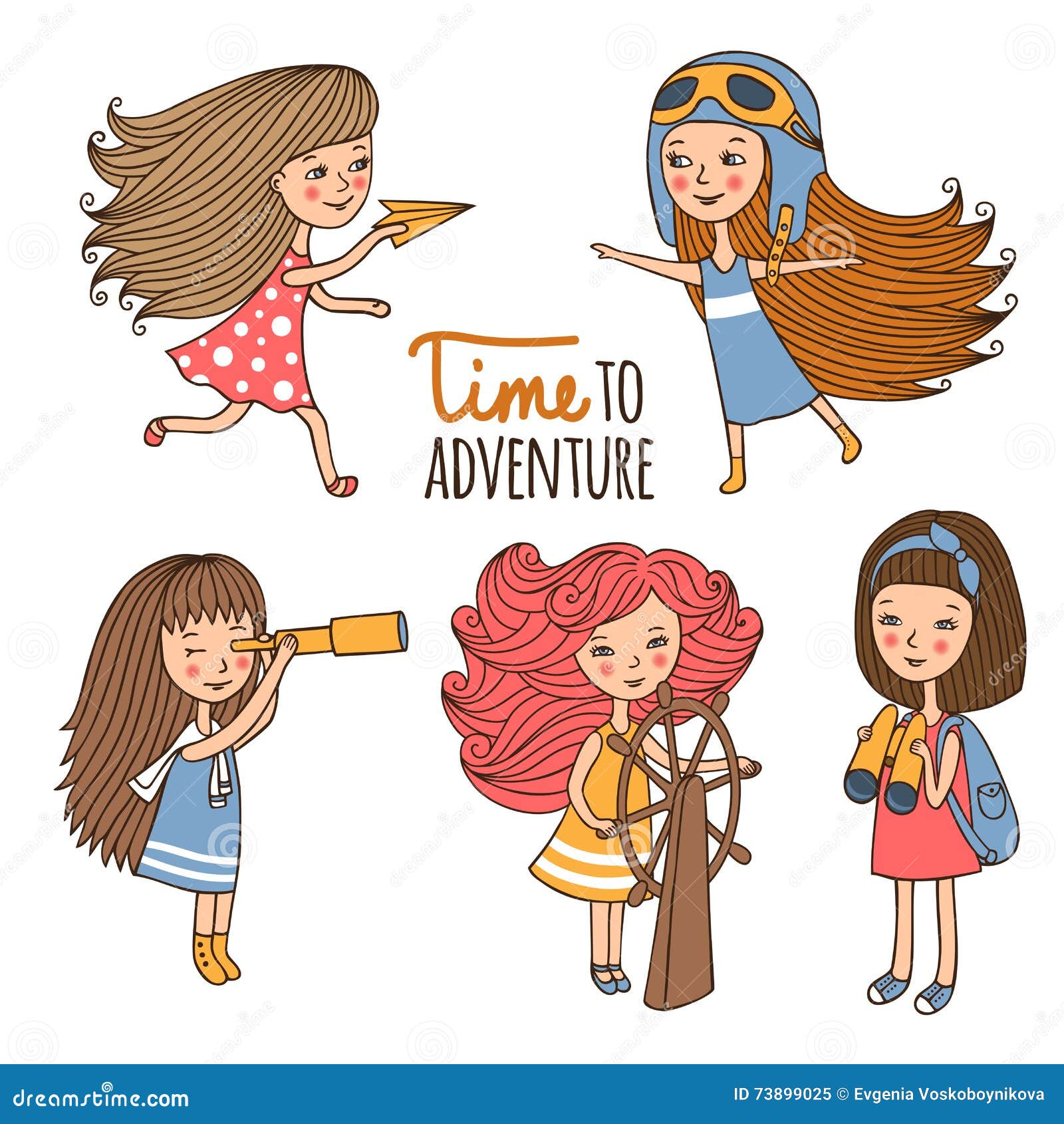 Set girls the Explorer stock vector. Illustration of drawn - 73899025