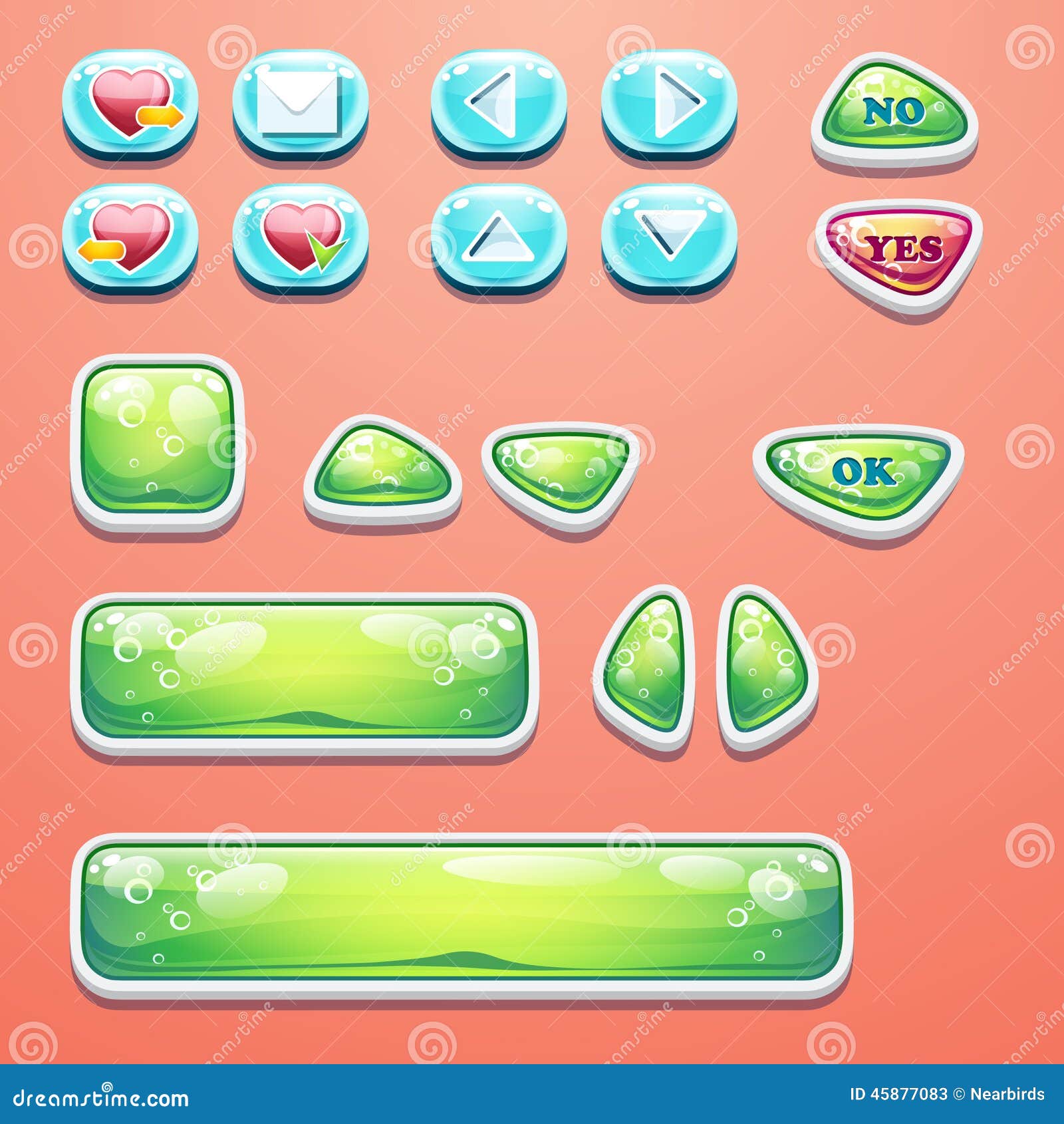 Set Glamorous Buttons with an OK Button, Buttons Yes and No To Computer ...