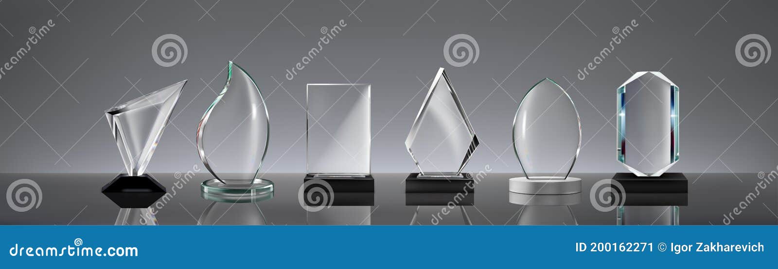 Set of Glass Awards with Reflection on Background Stock Vector ...