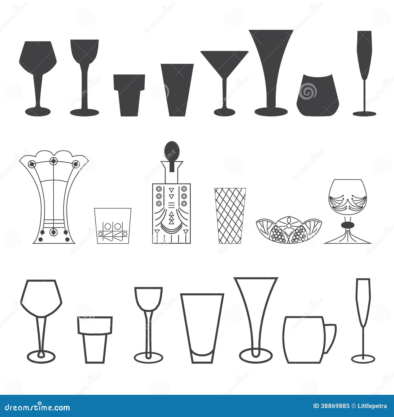 Set glass black and white stock illustration. Illustration of champagne ...