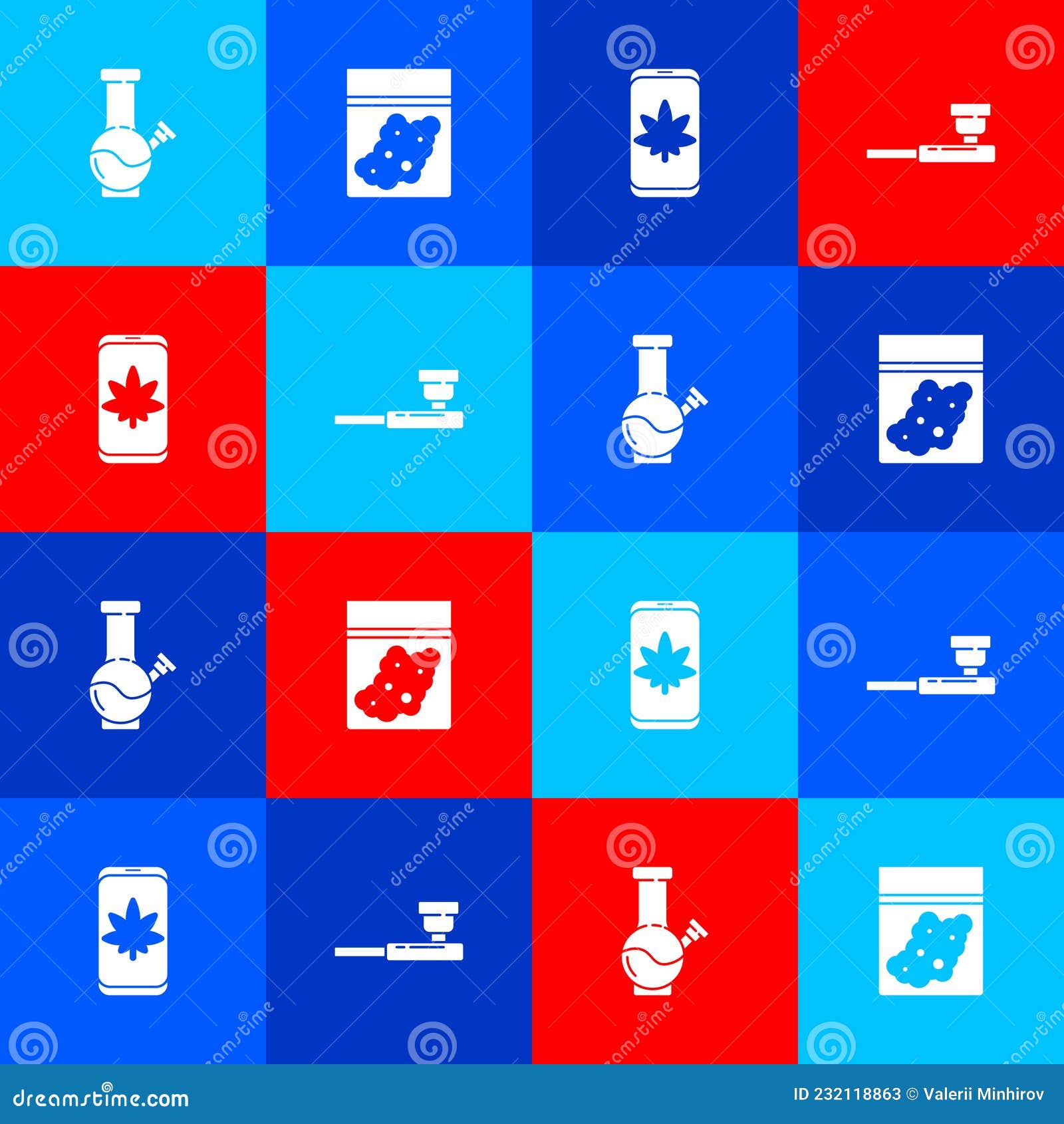 Set Glass Bong for Smoking Marijuana, Plastic Bag of Cannabis, Mobile ...