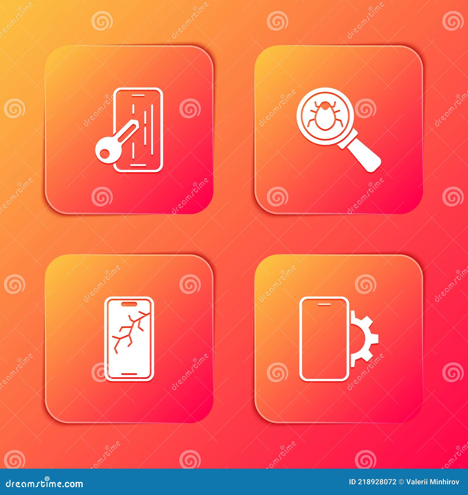 Set Glass Screen Protector, System Bug, Mobile with Broken and Phone ...