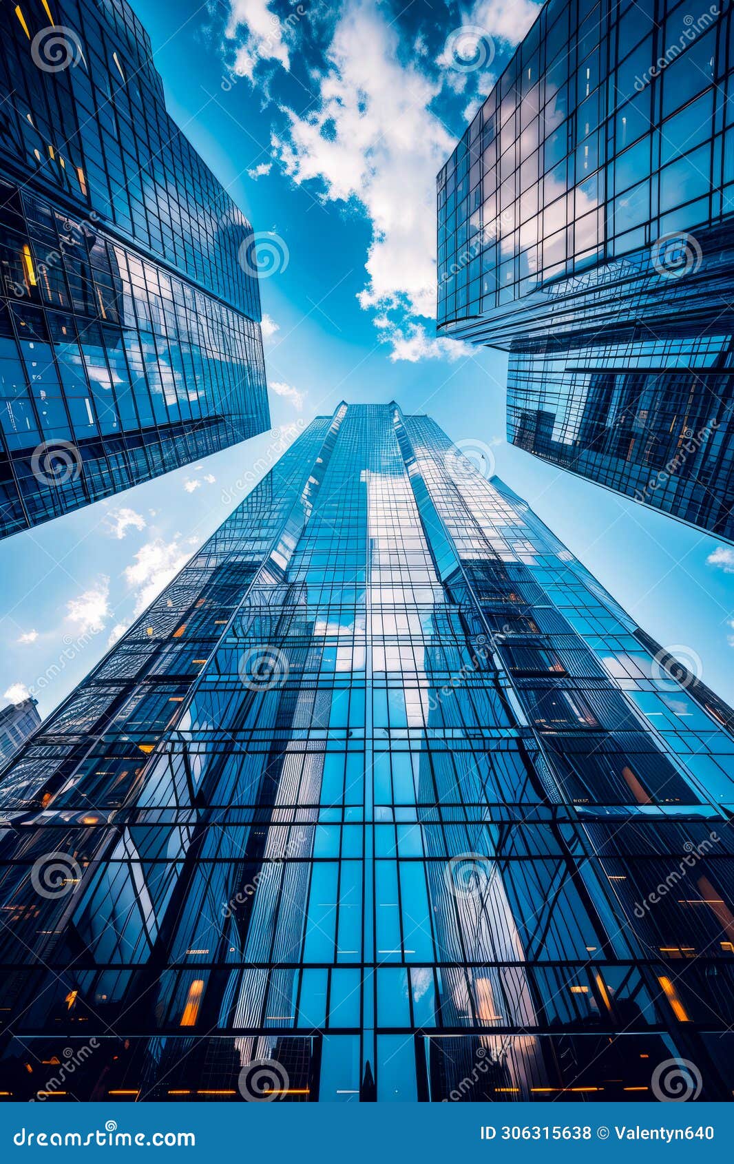 Set of Glass Skyscraper Buildings Seen from Below with Blue Sky ...
