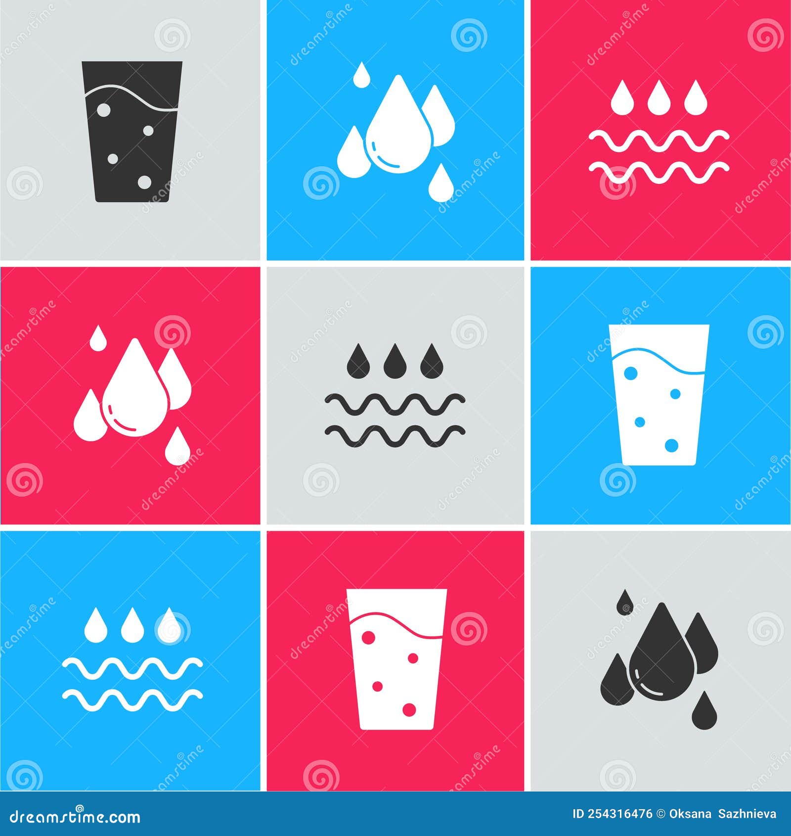 Set Glass with Water, Water Drop and Wave Icon. Vector Stock Vector ...