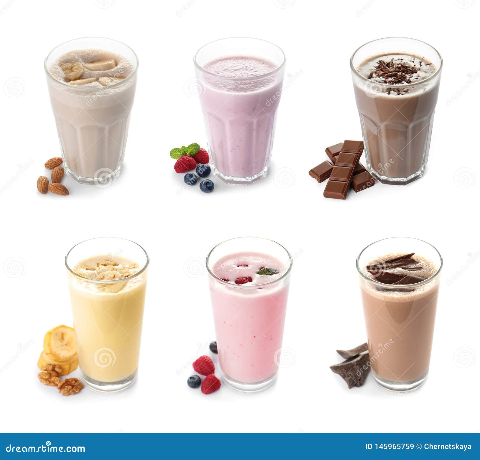 Set of Glasses with Delicious Protein Shakes Stock Image - Image of ...
