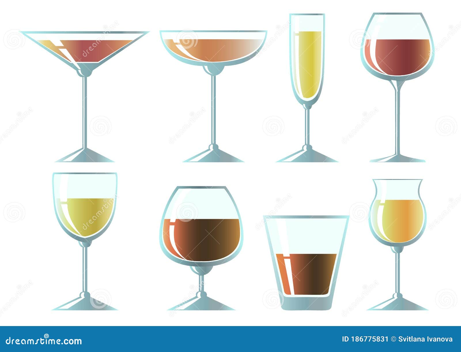 Set of Glasses for Different Drinks. Design Elements Stock Illustration ...