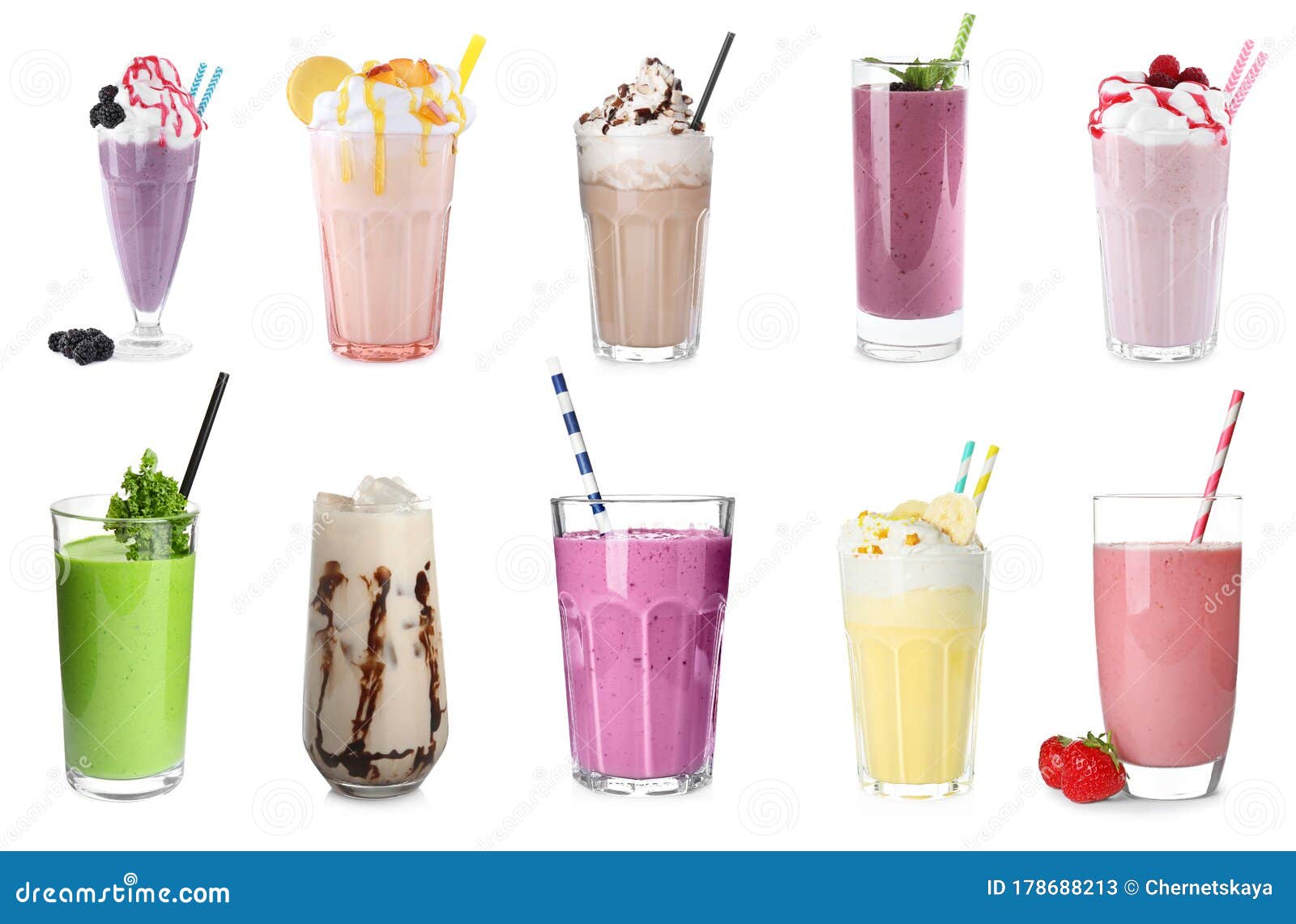 Set of Glasses with Different Protein Shakes on Background Stock Image ...