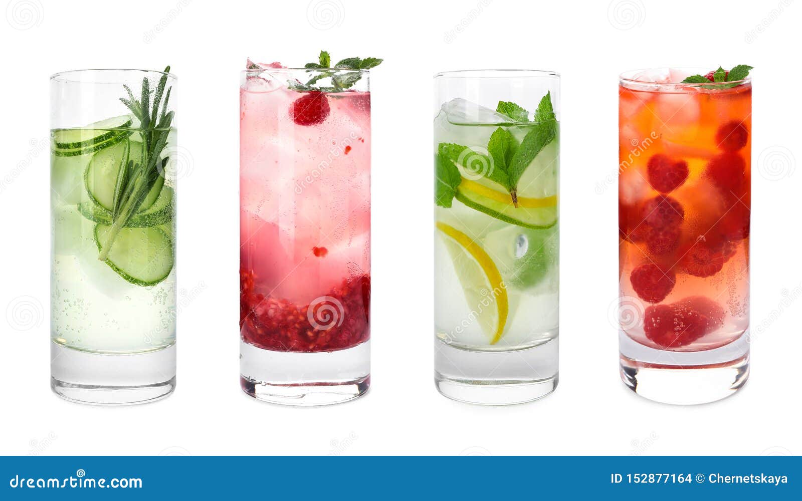 Set of Glasses with Different Refreshing Drinks Stock Photo - Image of ...