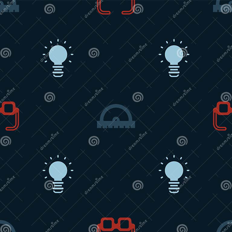 Set Glasses, Protractor Grid and Creative Lamp Light Idea on Seamless ... Set Glasses, Protractor Grid and Creative Lamp Light Idea on Seamless ...