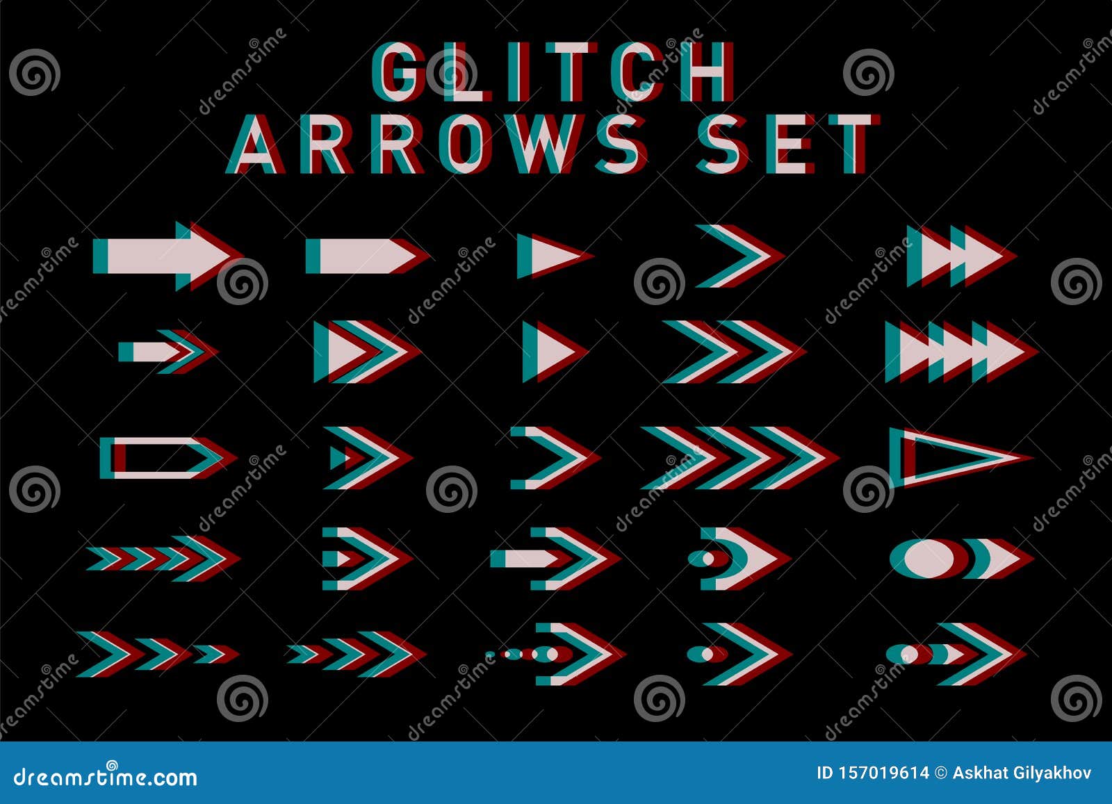 Set of Glitch Arrows, Pointers, Direction. Glitch Design Elements. Tech ...