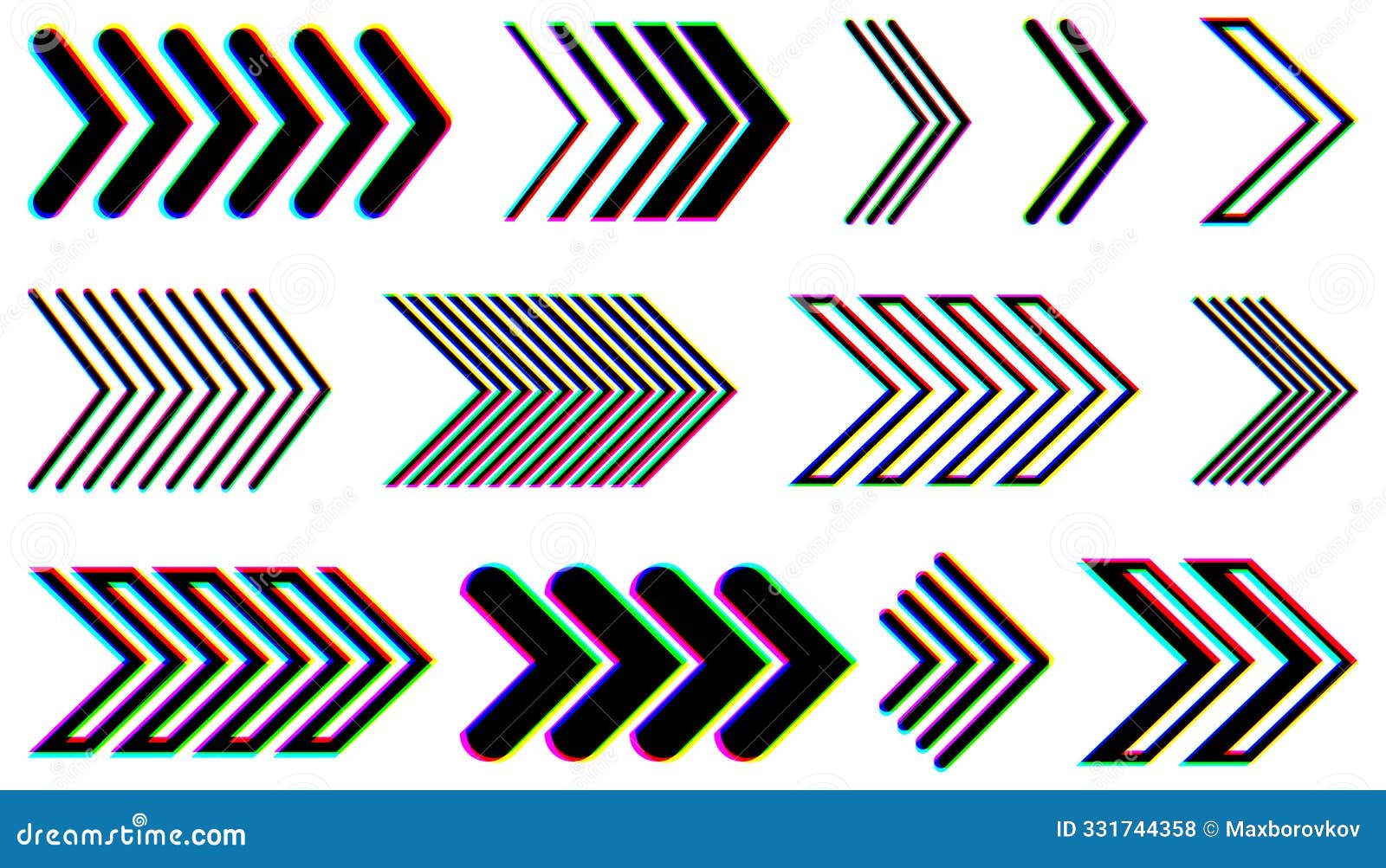 Set of Glitch-Effect Arrows with Vibrant Distortion Stock Illustration ...