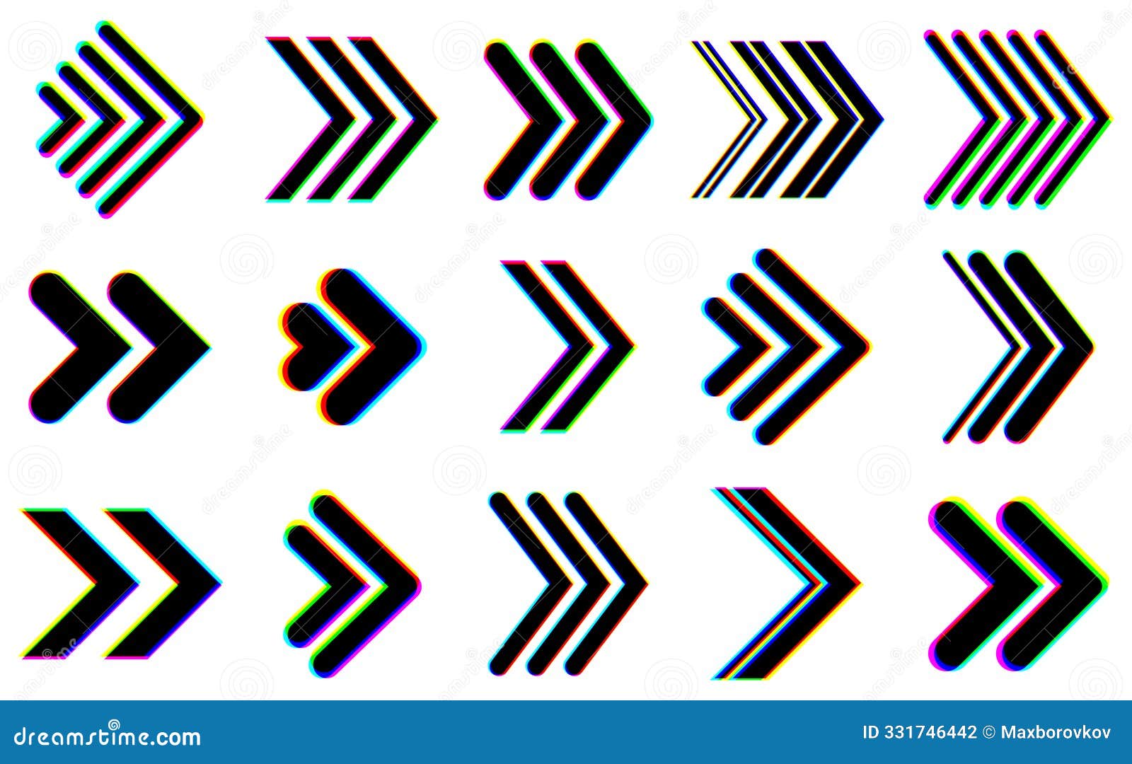 Set of Glitch-Effect Arrows with Vibrant Distortion Stock Illustration ...
