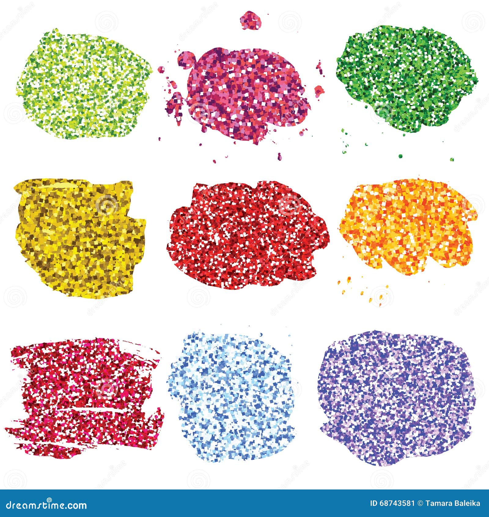 Set of Glitter Colorful Blots. Stock Vector - Illustration of brush ...