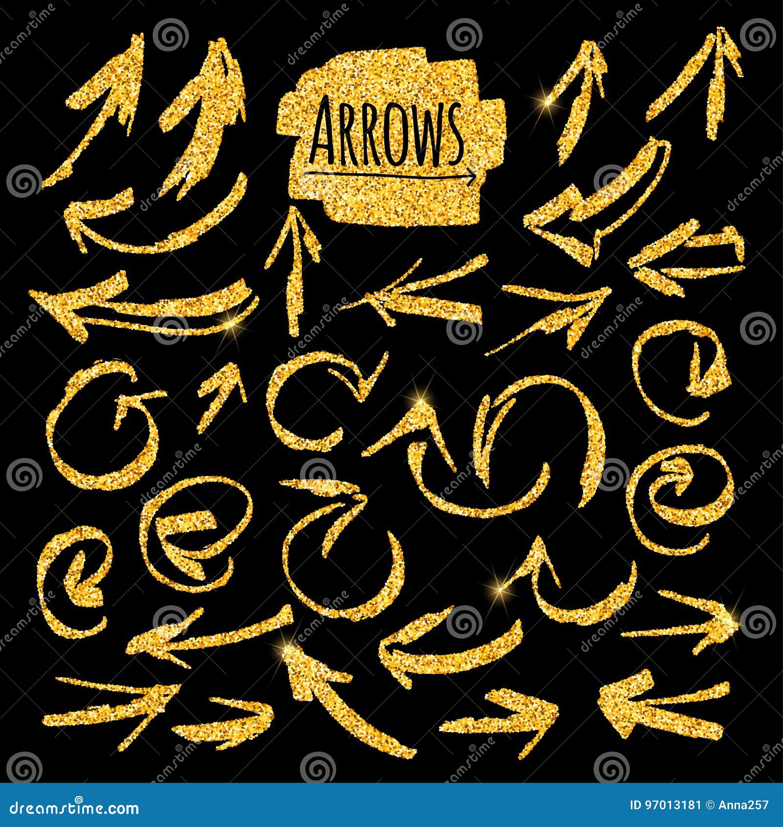 Set of Glitter Golden Arrows Stock Vector - Illustration of glittering ...