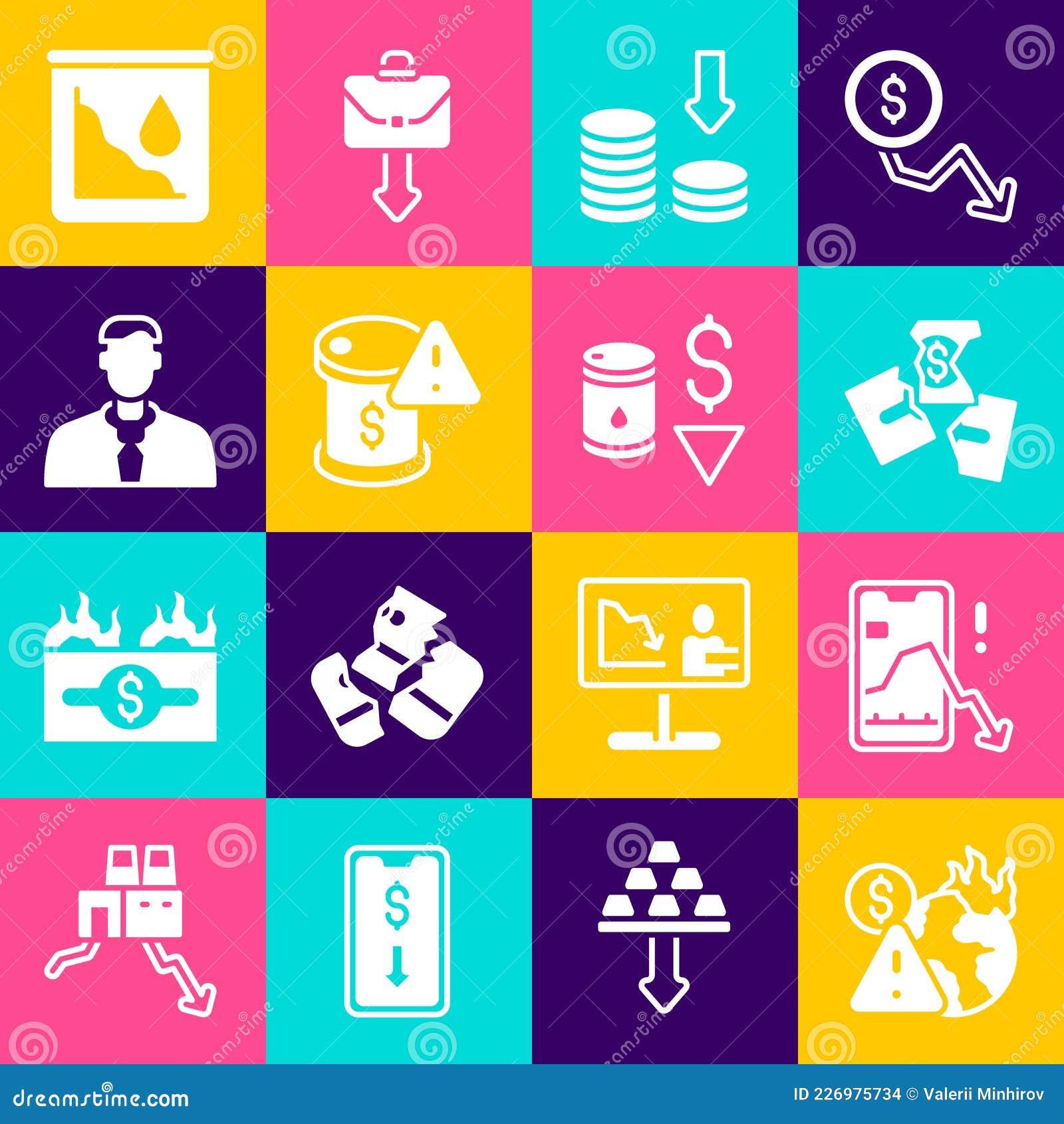 Set Global Economic Crisis, Mobile Stock Trading, Tearing Money Banknote, Dollar Rate Decrease ...