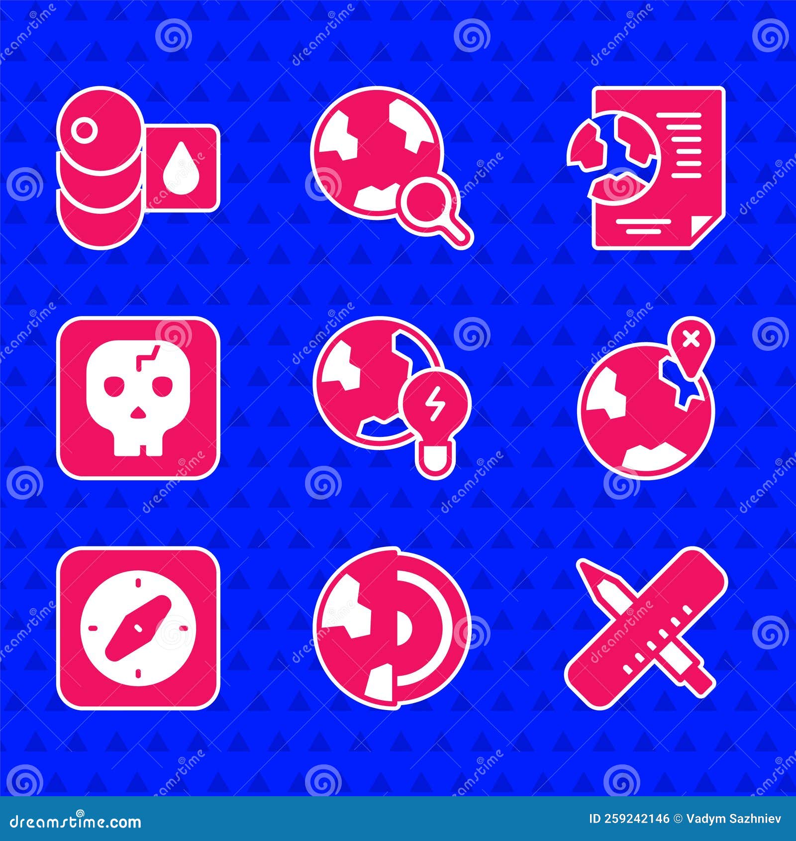 Set Global Planet with Bulb, Earth Core Structure Crust, Crossed Ruler ...