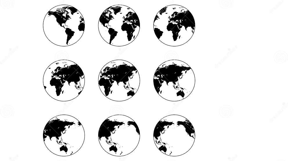 Set Globe World Icon Different Angles, Vector Map of Planet Earth Round ...
