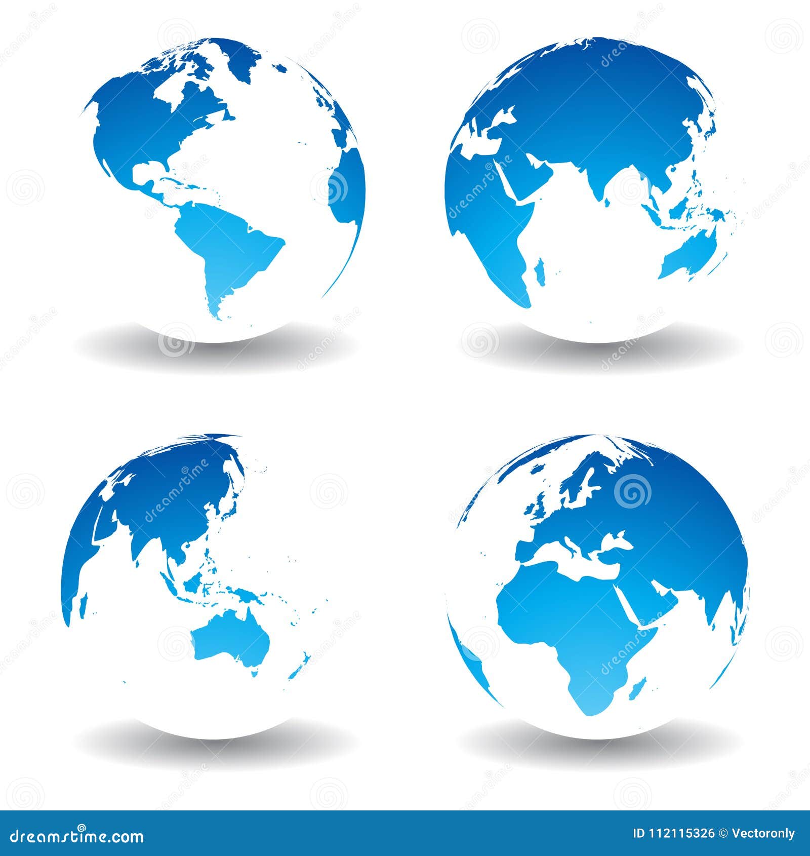 Globe World Map Set - Plain Blue Stock Vector - Illustration of ecology ...