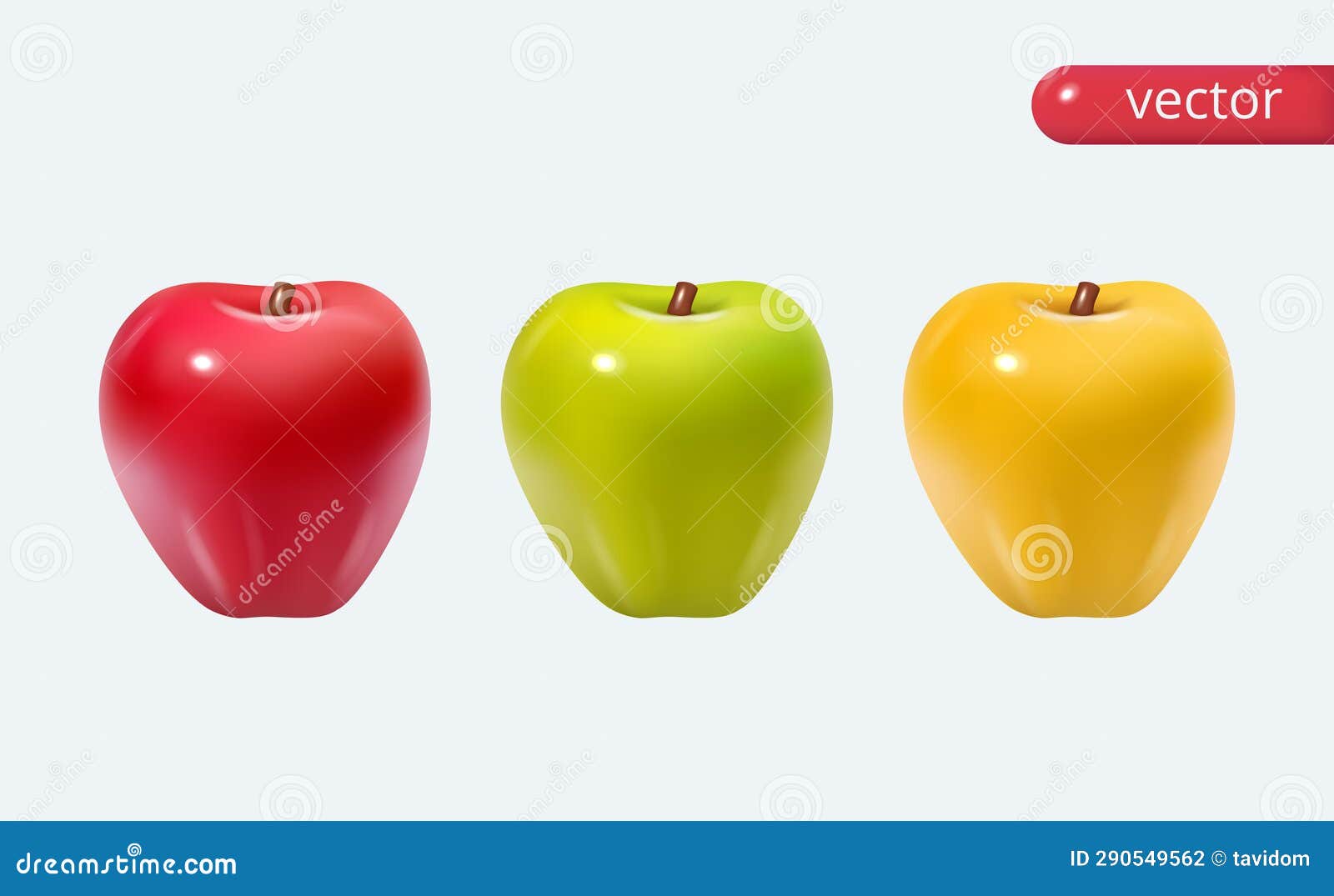 Set of Glossy Apples. 3d Vector Set Isolated. Realistic Vector in ...