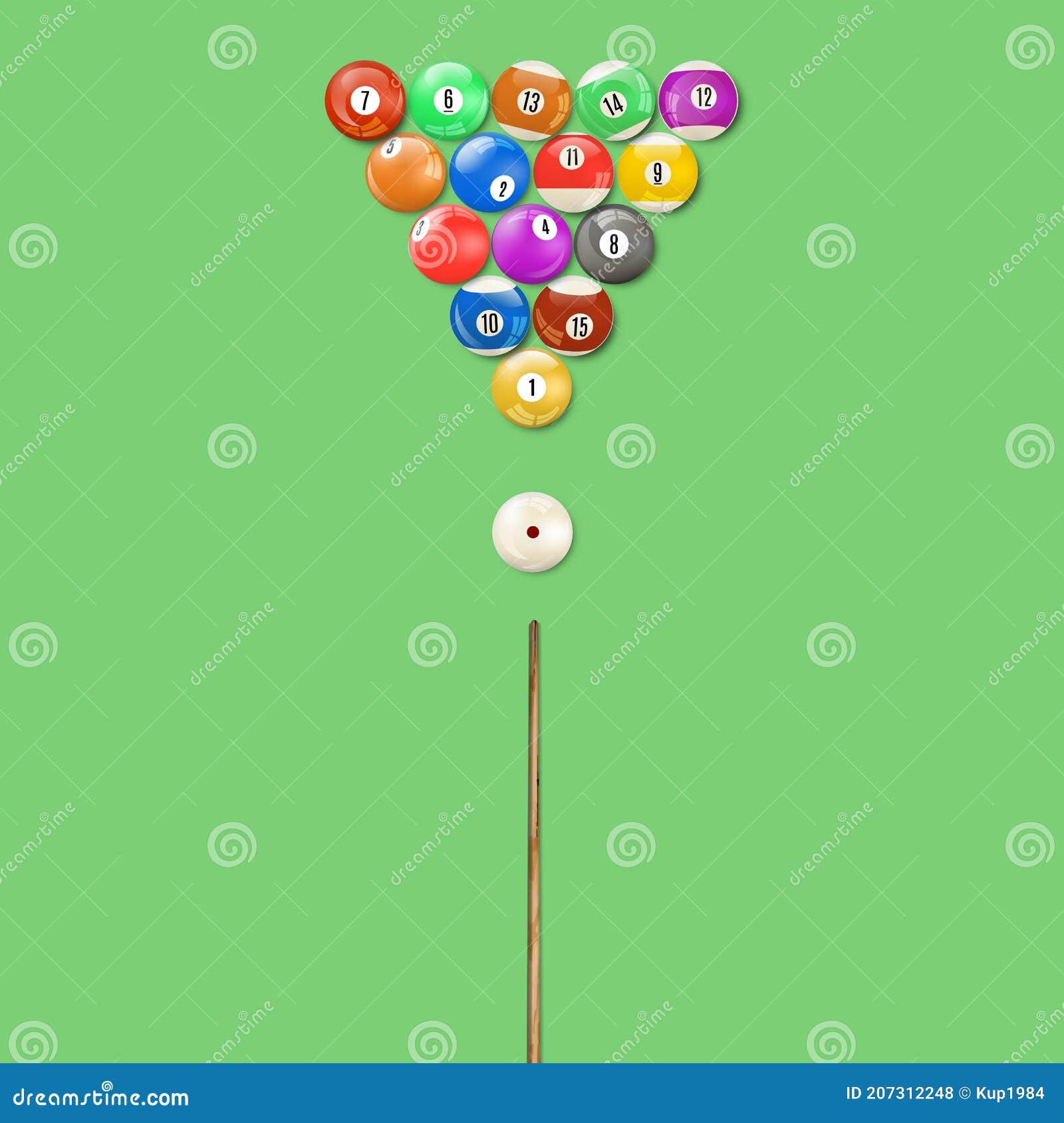 Set of Glossy Balls for Snooker with Cue, Vector Illustration Stock ...