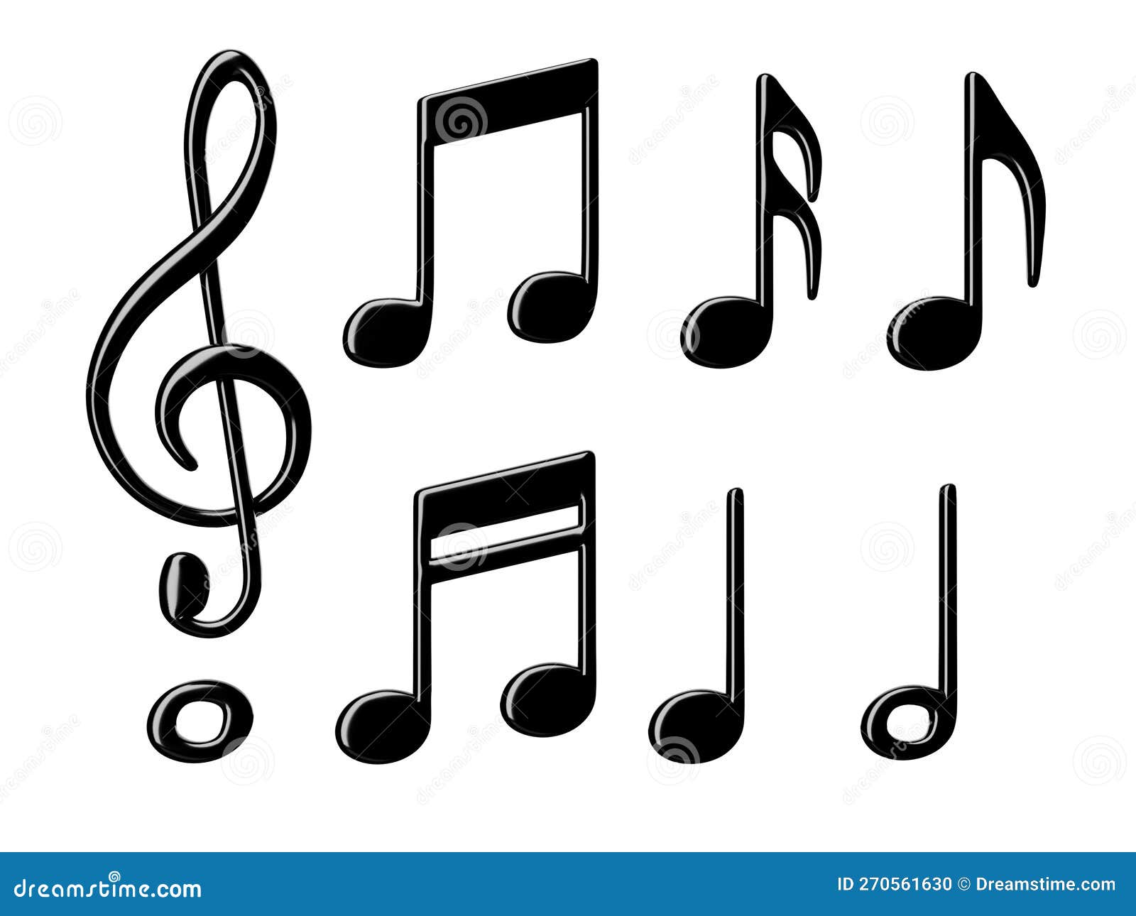 Set of Glossy Black Music Notes on White Background 3D Render with ...