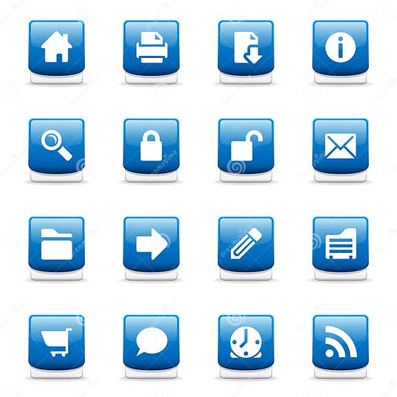 Set of Glossy Blue Web Icons Editorial Photo - Illustration of feed ...