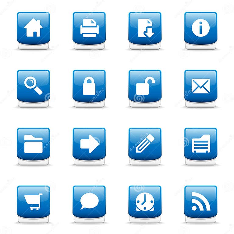 Set of Glossy Blue Web Icons Editorial Photo - Illustration of feed ...
