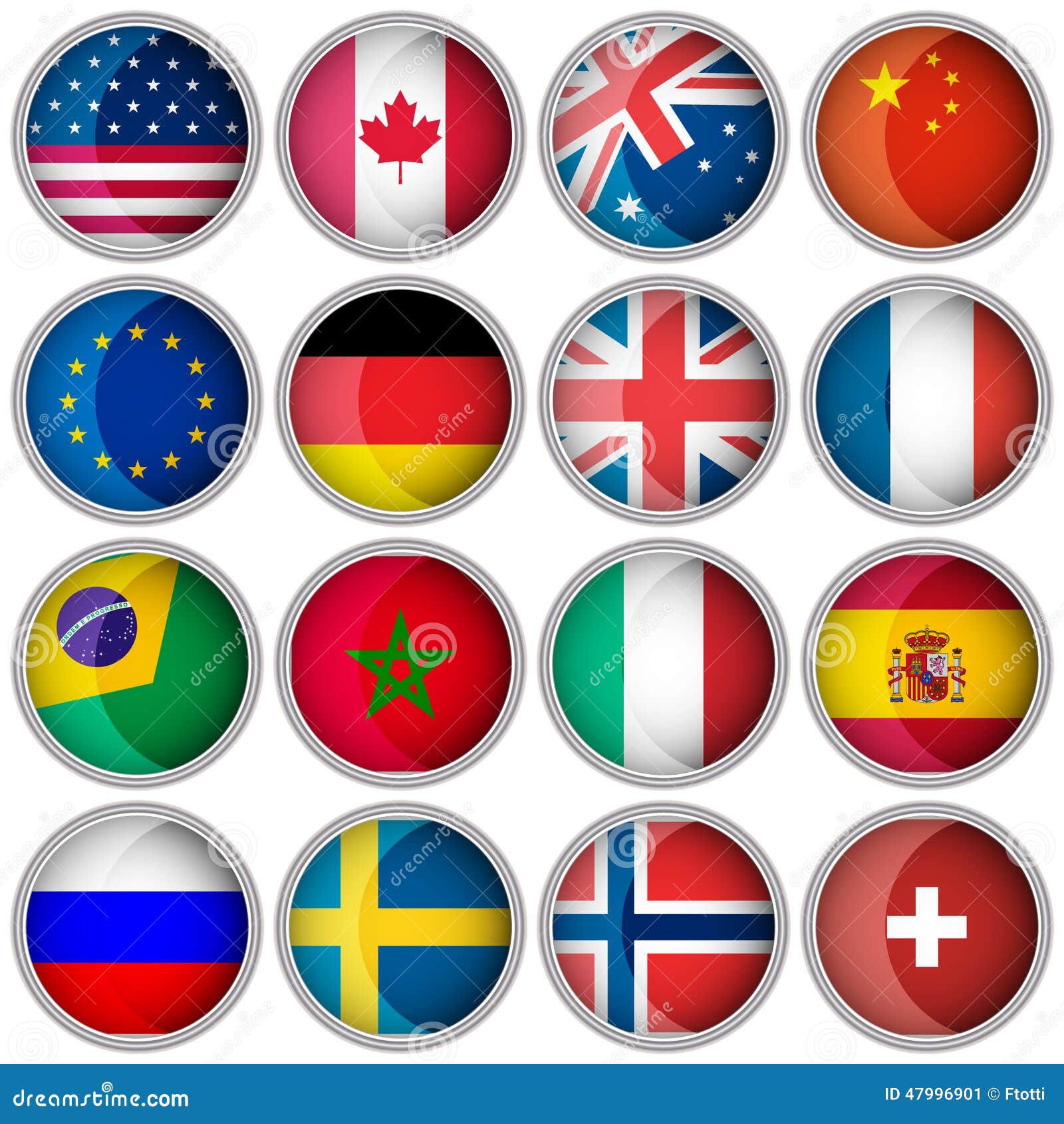 Set of Glossy Buttons or Icons with Flags Popular Countries Stock ...