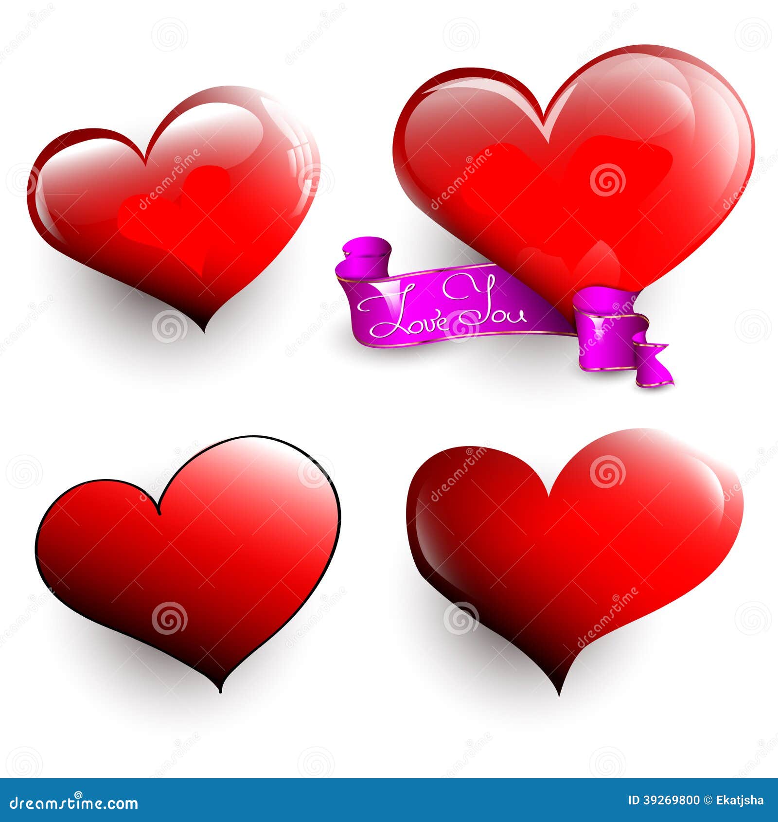 Set of glossy hearts stock vector. Illustration of color - 39269800