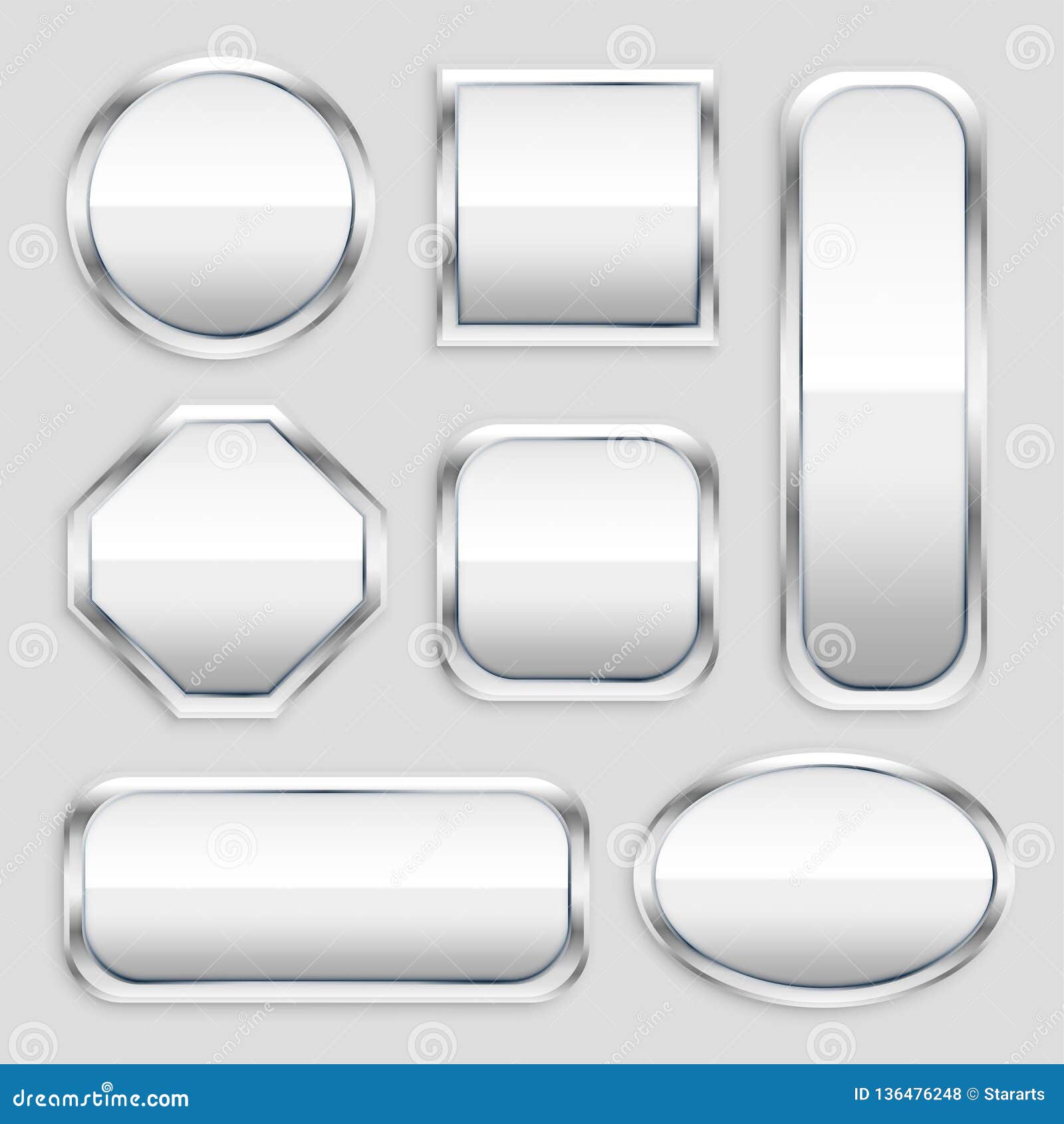 Set of Glossy Metal Button in Different Shapes Stock Vector ...