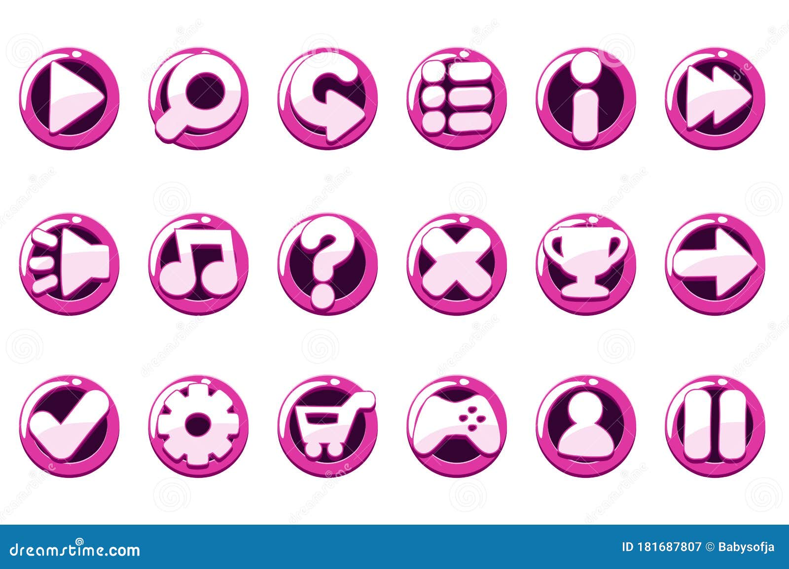 Set of Glossy Purple Game Buttons for Interface. Stock Vector ...