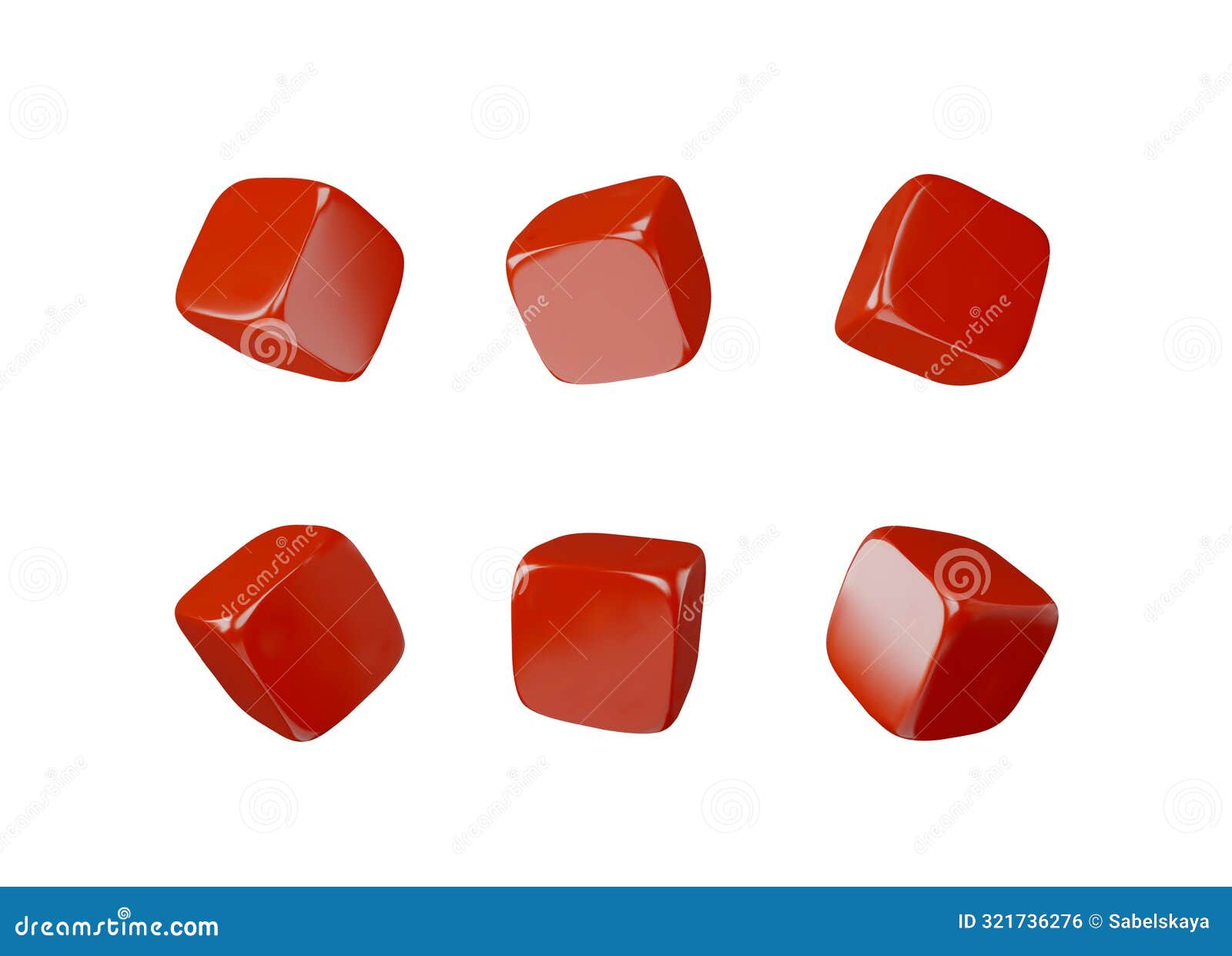 Set of Glossy Red Square Cubes with Soft Corners Falling, Different ...