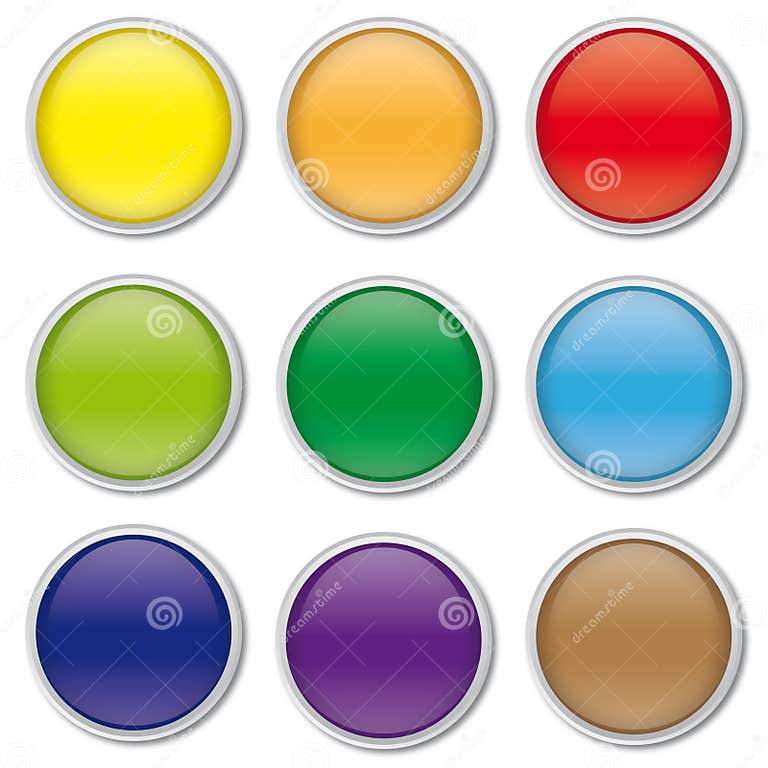 Set of Glossy Round Web Buttons with Chrome Border, Stock Illustration ...