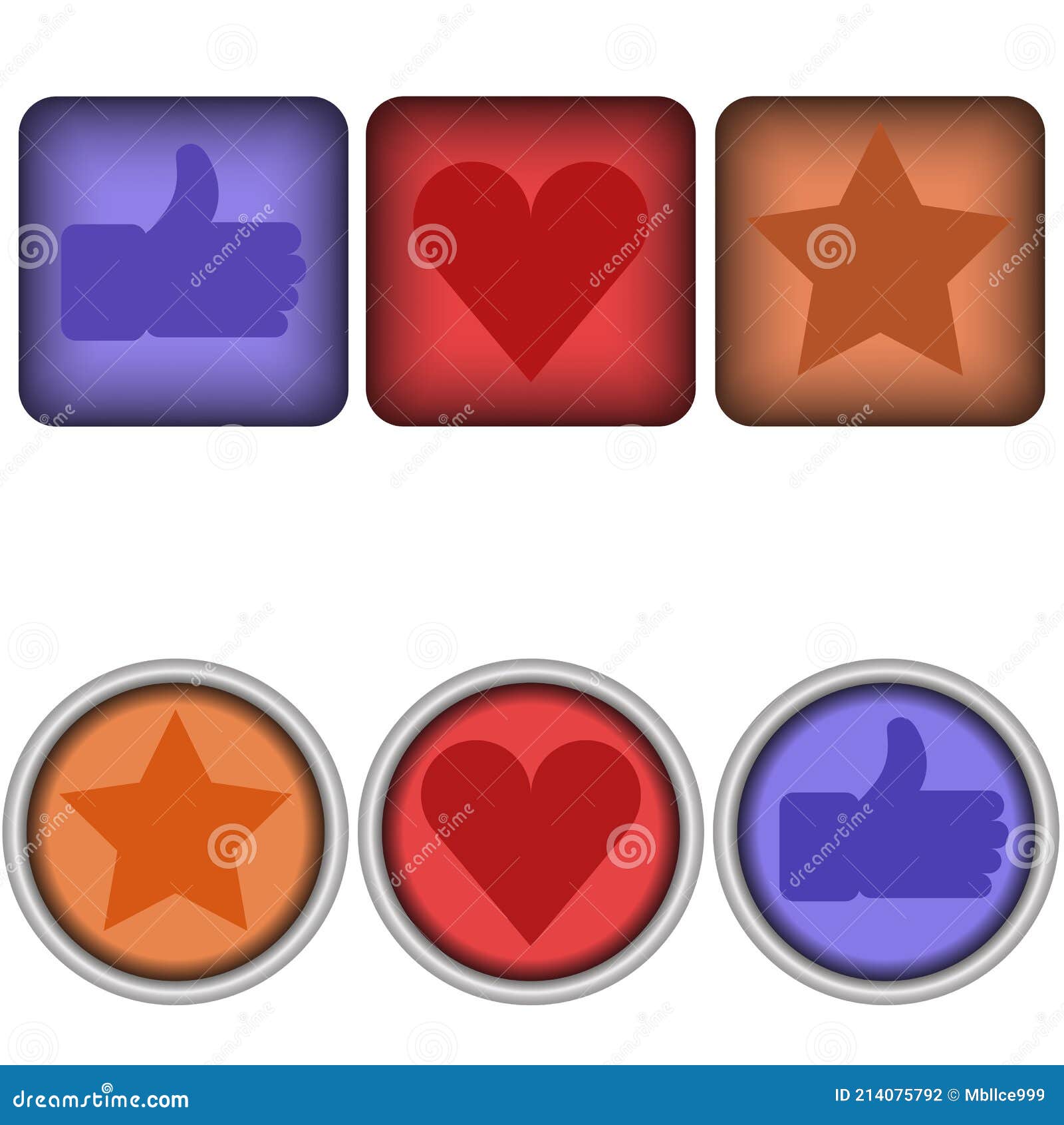 Set of 6 Glossy Social Vector Like Buttons Stock Vector - Illustration ...