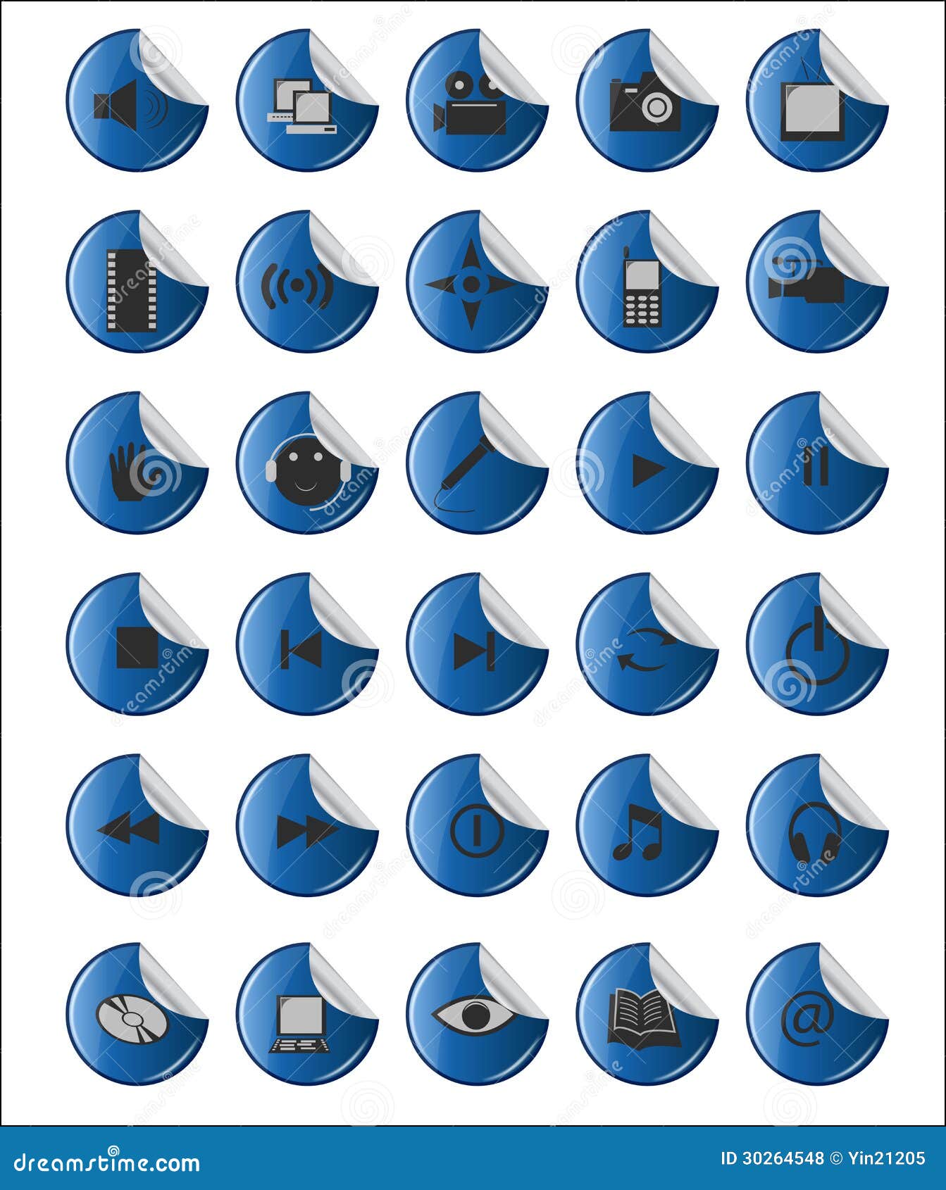 Blue Sticker Web and Multimedia Icons Stock Illustration - Illustration ...