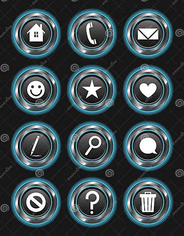 Blue Glowing Metallic Action Buttons Stock Illustration - Illustration ...