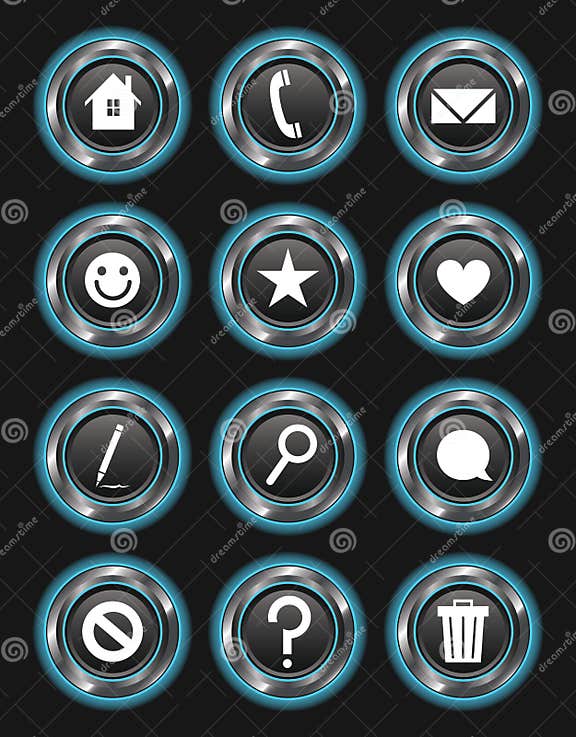 Blue Glowing Metallic Action Buttons Stock Illustration - Illustration ...