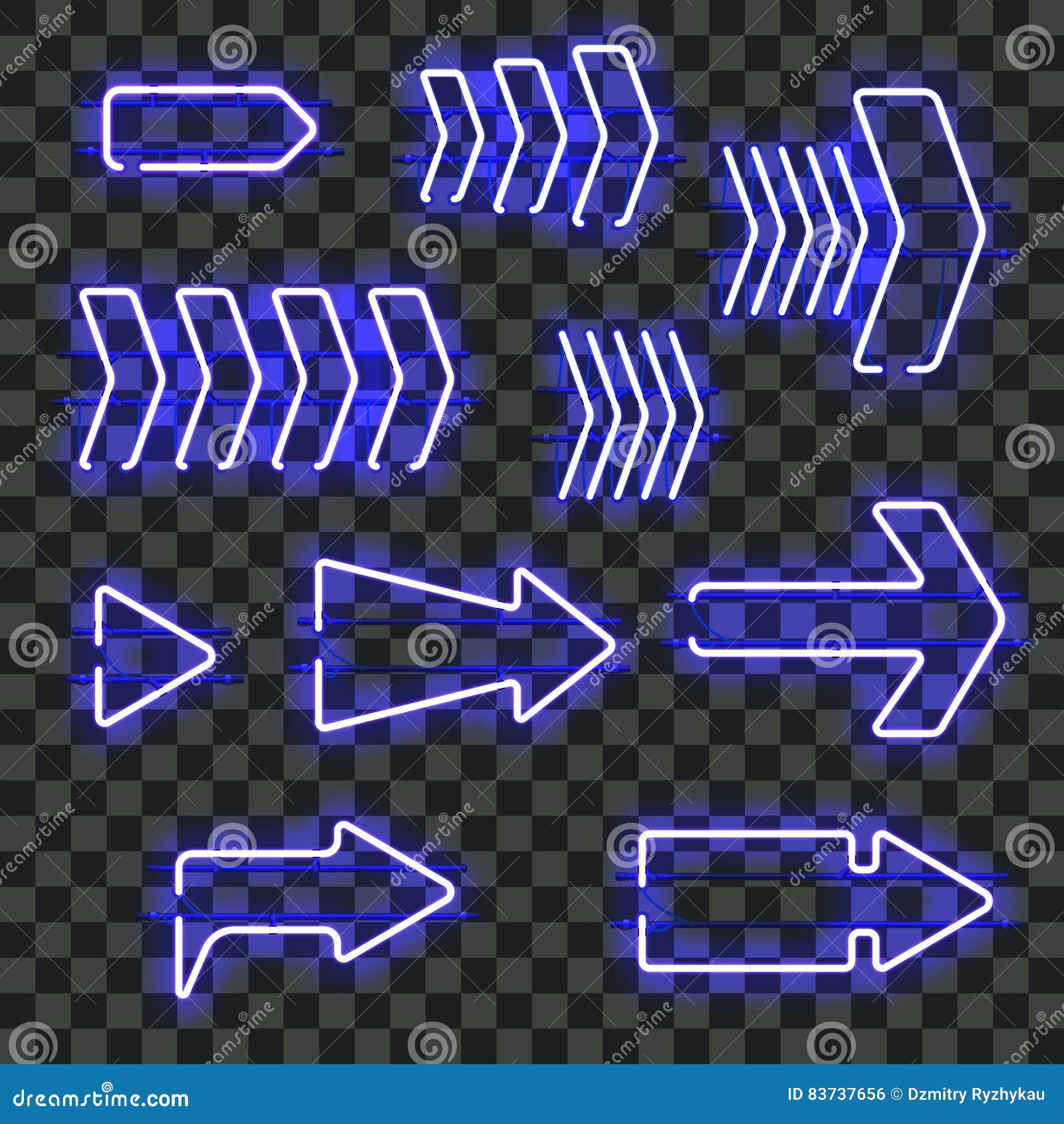 Set of Glowing Blue Neon Arrows Stock Vector - Illustration of sign ...