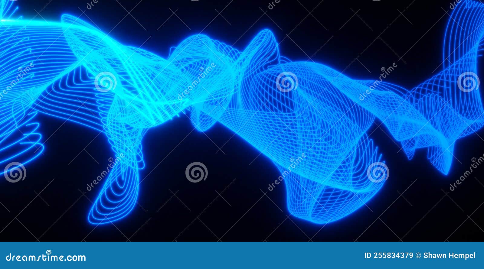 Set of Glowing Blue Twirling Mesh Array Lines on Black Background ...