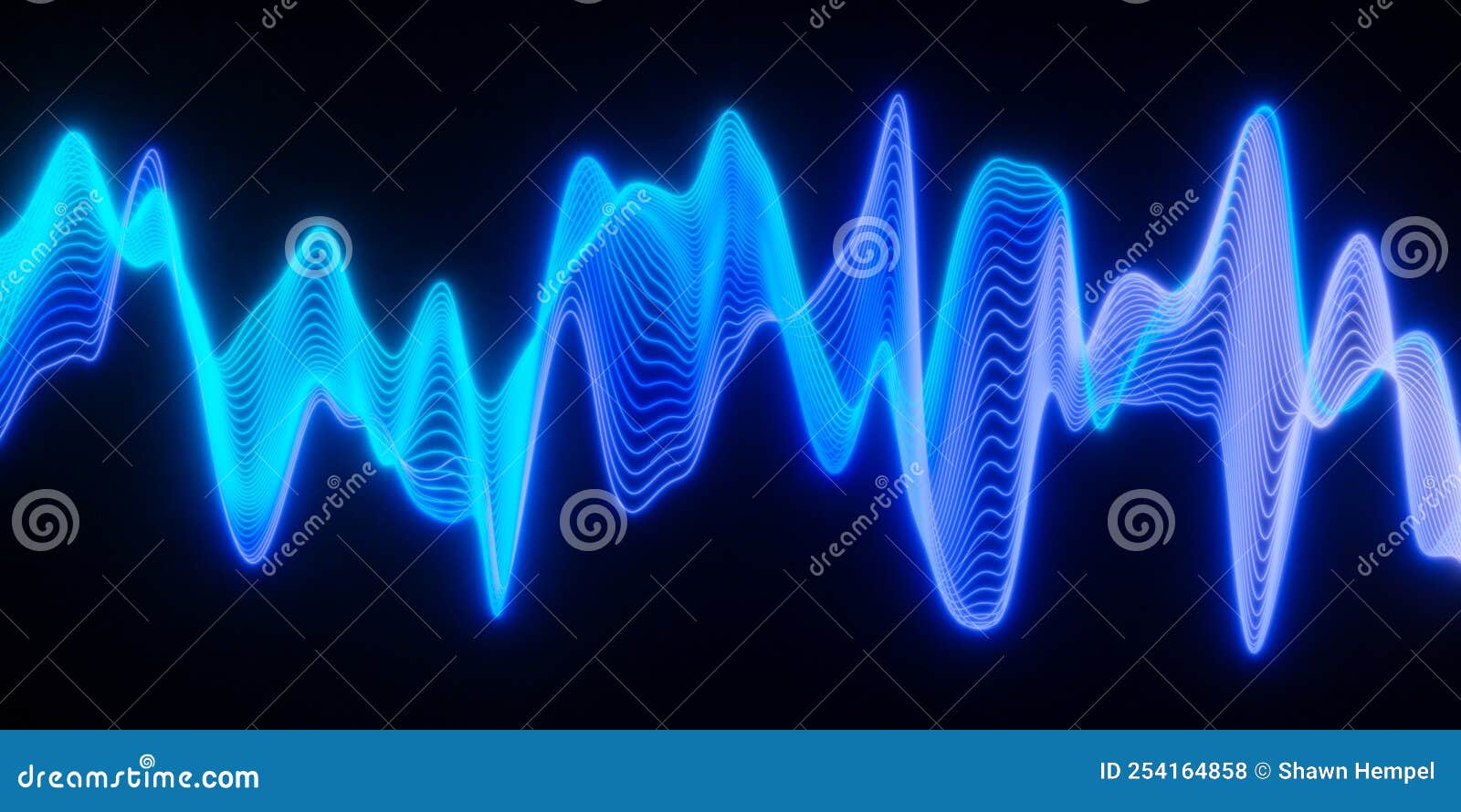 Set of Glowing Blue Wave Mesh Array Lines on Black Background, Abstract ...