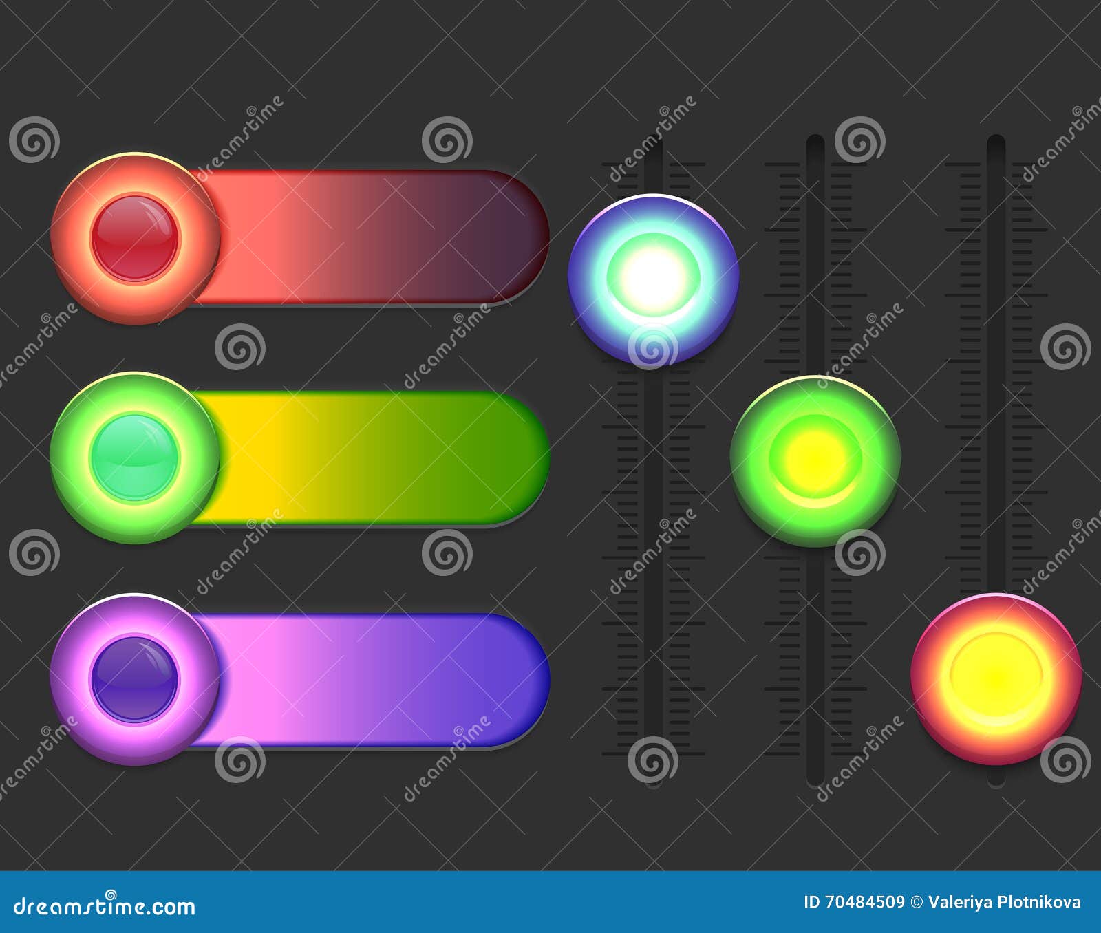 Set of Glowing Colorful Sliders. Stock Vector - Illustration of glowing ...
