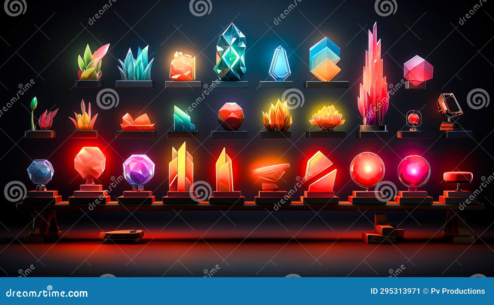 Set of Glowing Gems in Game Style. Stock Image - Image of background ...