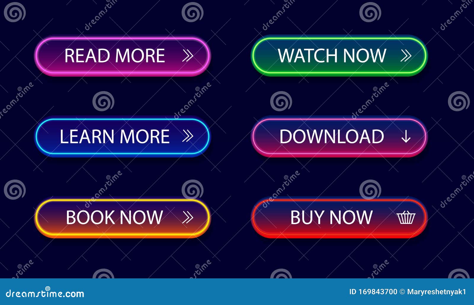 Set of Glowing, Neon Button for Infographic, Web, Modile, Game. Light ...