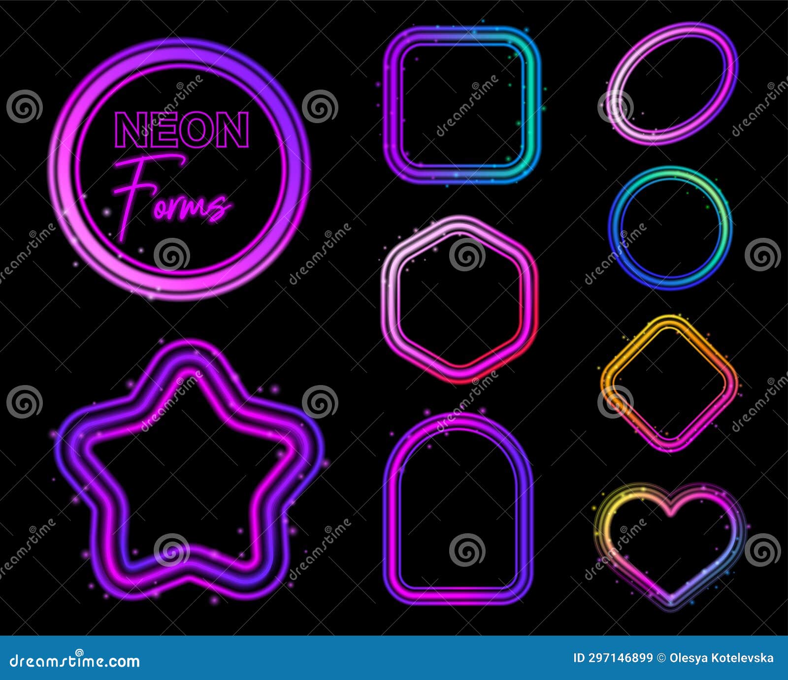 Set of Glowing Neon Frame and Forms in the Light Style. Set of Gradient ...