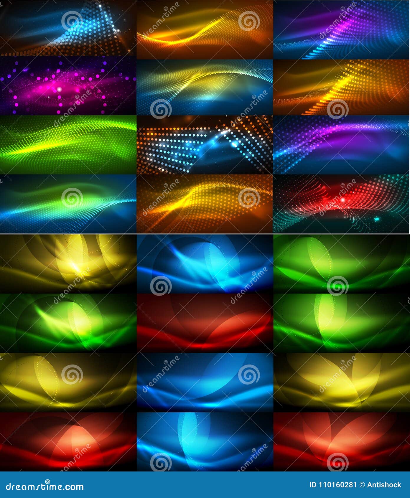 Set of Glowing Neon Techno Shapes, Abstract Background Collection ...